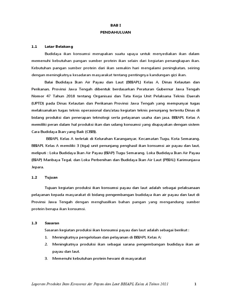 Laporan Produksi Ikan Konsumsi Bbiapl 2021 | PDF