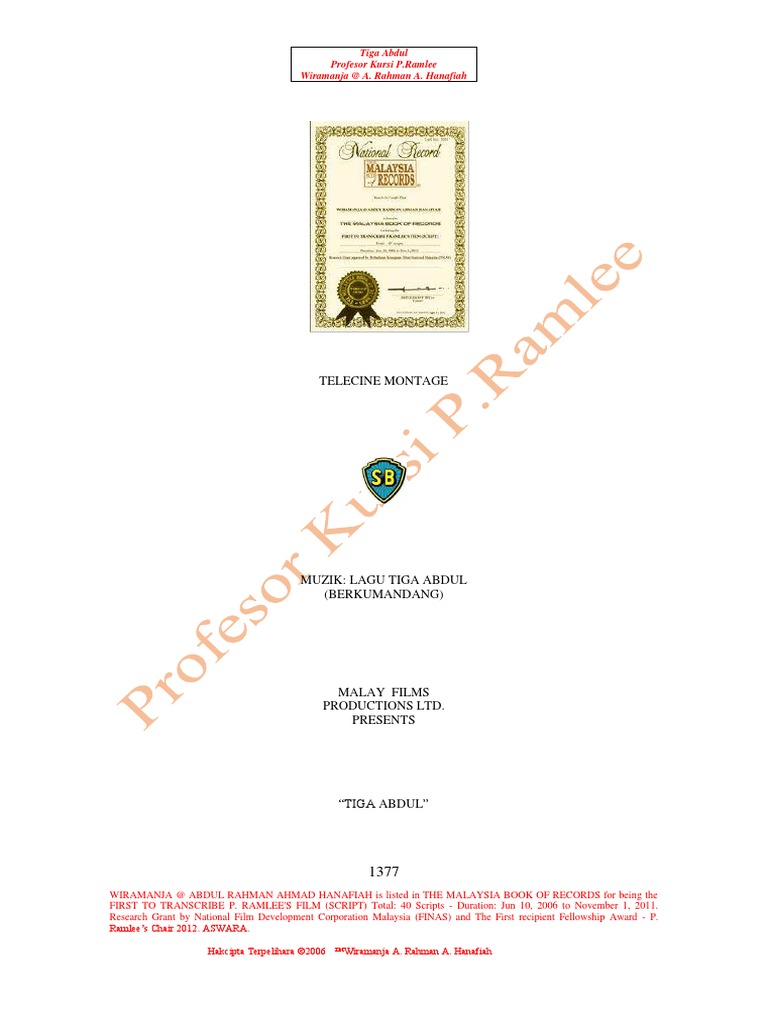 Skrip Filem Tiga Abdul | PDF | Works | Films Directed