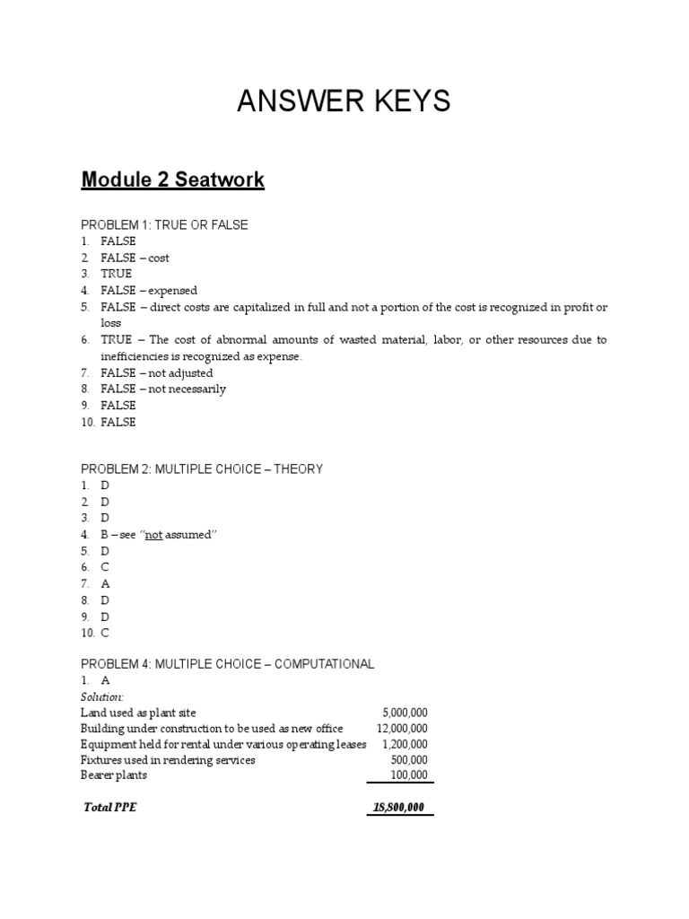 Answer Keys | PDF | Depreciation | Expense
