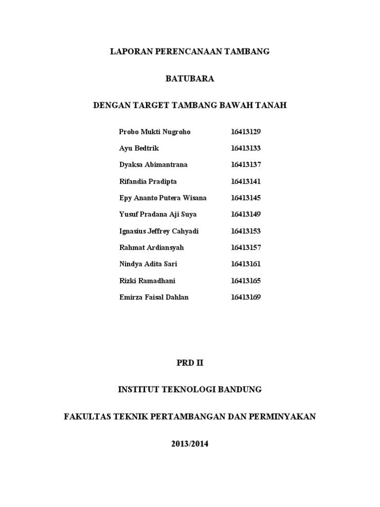 Perencanaan Tambang Bawah Tanah Batubara | PDF