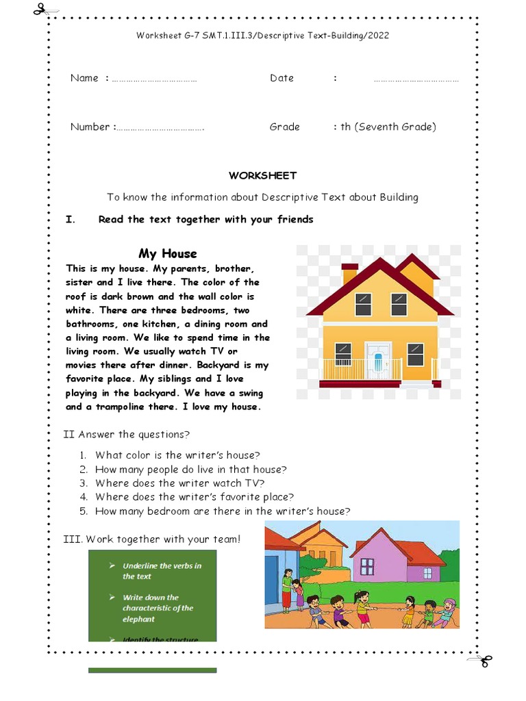 Worksheet - Descriptive House | PDF