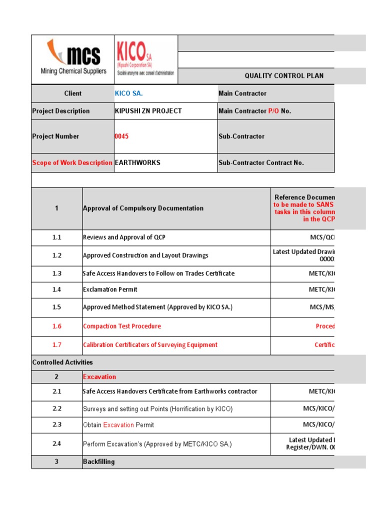 MCS - QCP-001 For Earth Work KK | PDF