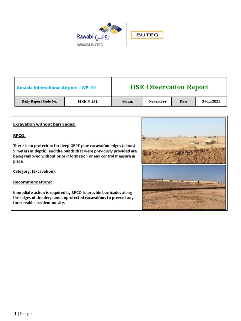 RB - HSE Daily Observation Report Dated 04.11.2021 | PDF