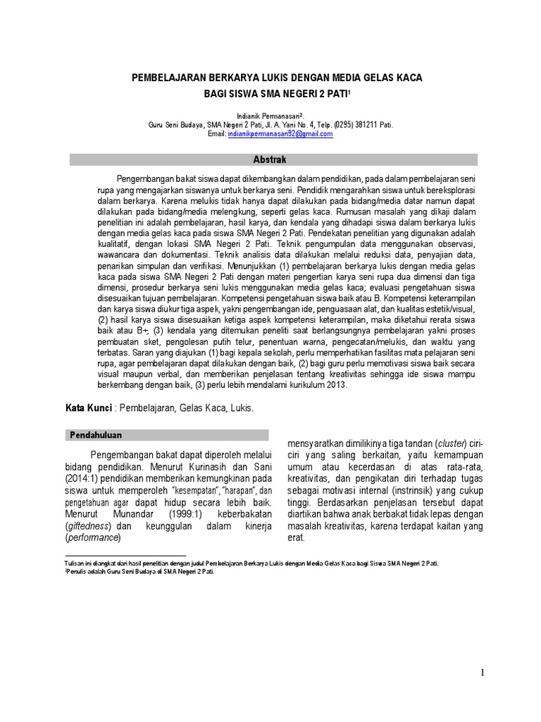 Artikel Pembelajaran Berkarya Lukis Dengan Media Gelas Kaca Bagi Sma Negeri 2 Pati - Indianik ...