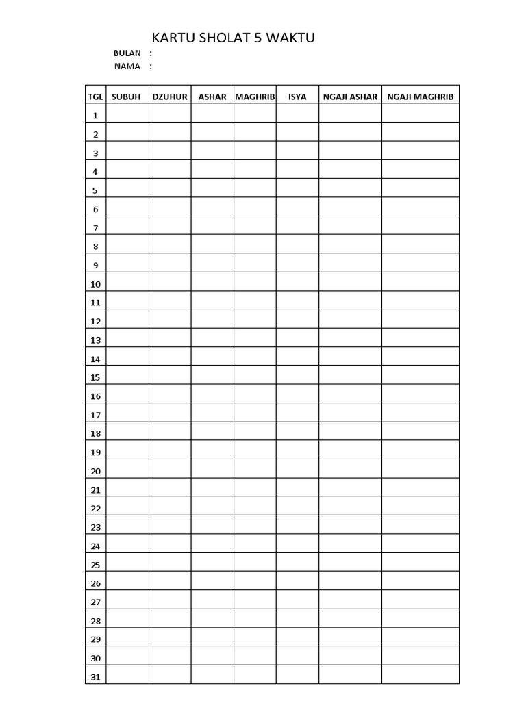 Kartu Sholat | PDF
