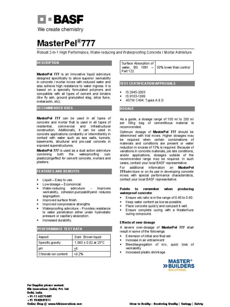 Master Pel 777 V 2 Bils | PDF | Concrete | Cement