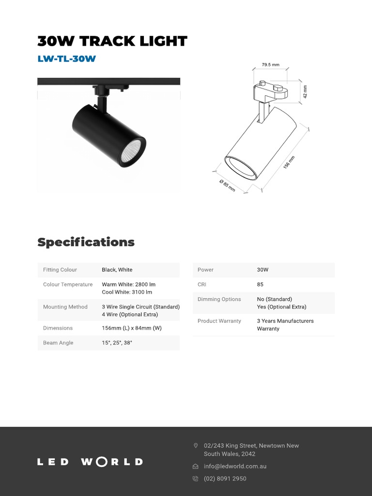 30w Track Light Product Specification Sheet | PDF