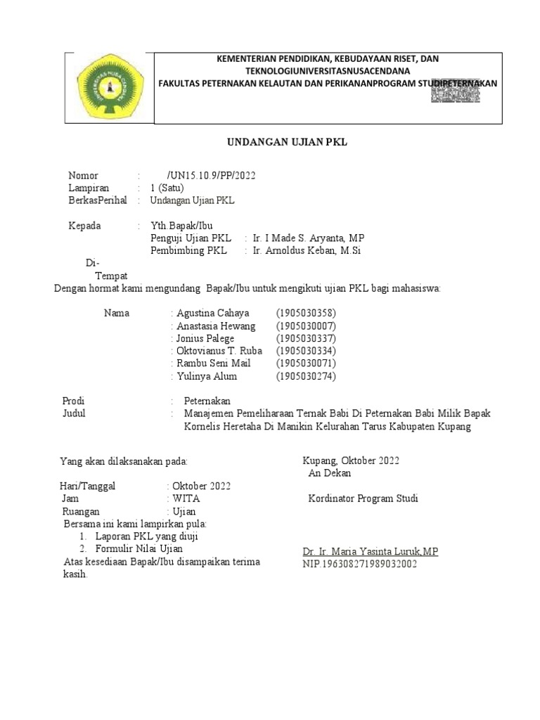 Undangan Berita Acara Dan Format Penilaian UJIAN PKL | PDF