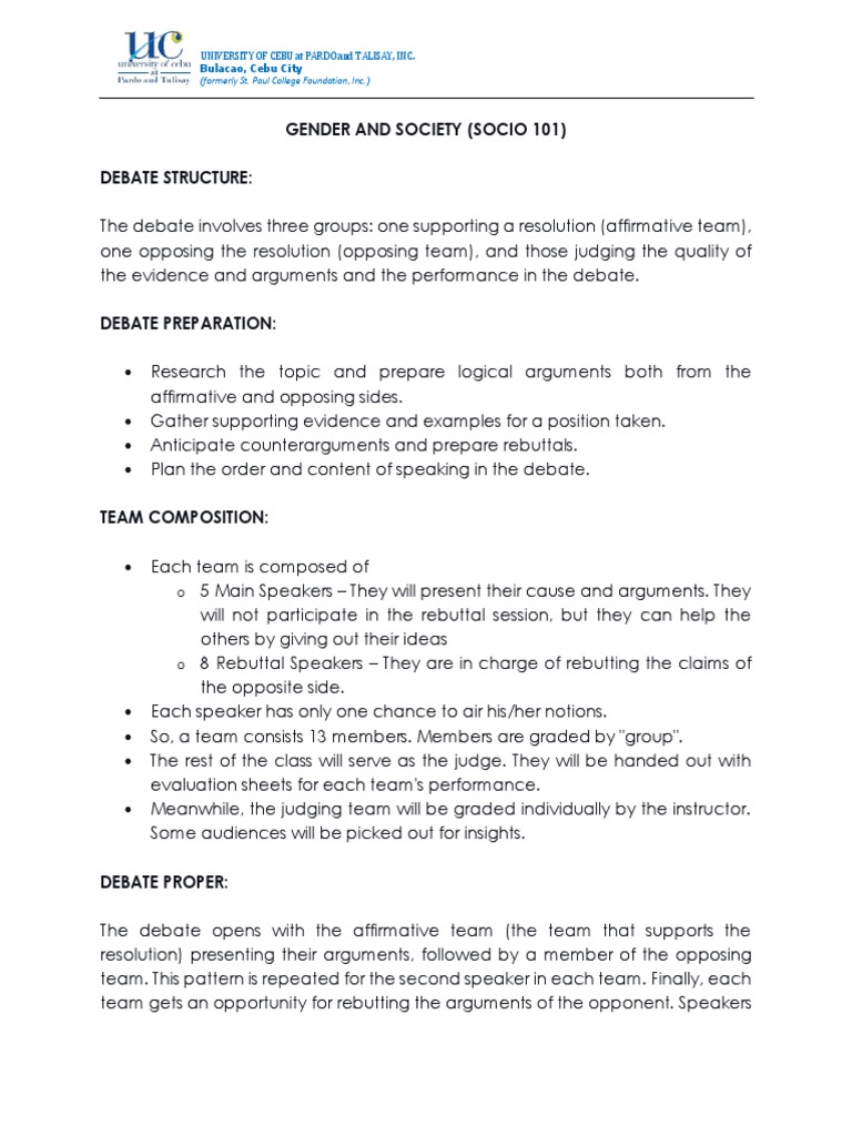 SOCIO 102 - Debate Mechanics | PDF | Human Communication