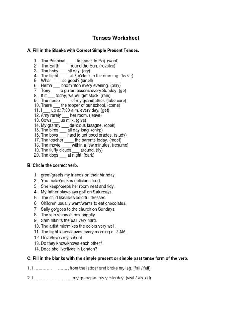 Tenses Worksheet | PDF