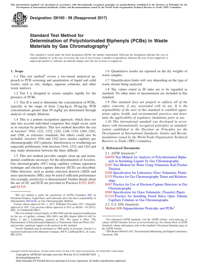 Astm D6160-98 (2017) - PCB-PG (17-01-2019) | PDF | Gas Chromatography ...