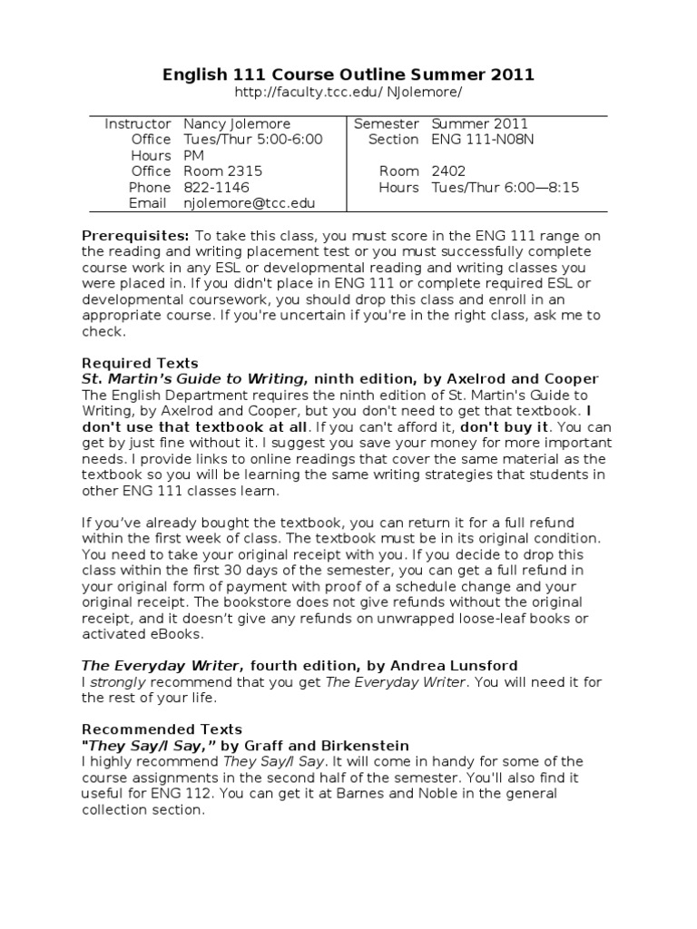 English 111 Course Outline | PDF | Blog | Reading (Process)