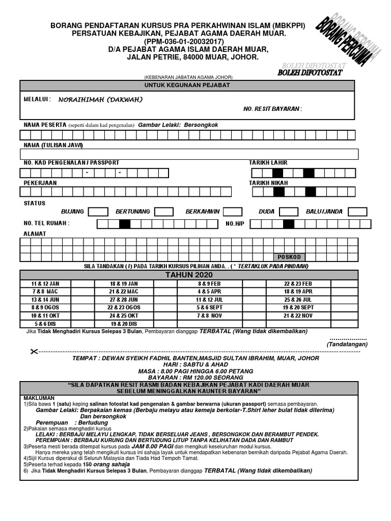 Borang Kursus Pra Perkahwinan Islam 2020 | PDF
