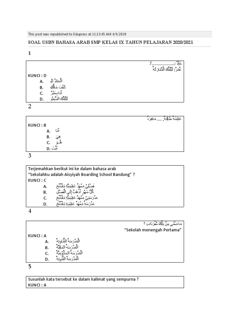 Soal USBN Bahasa Arab Kelas IX | PDF