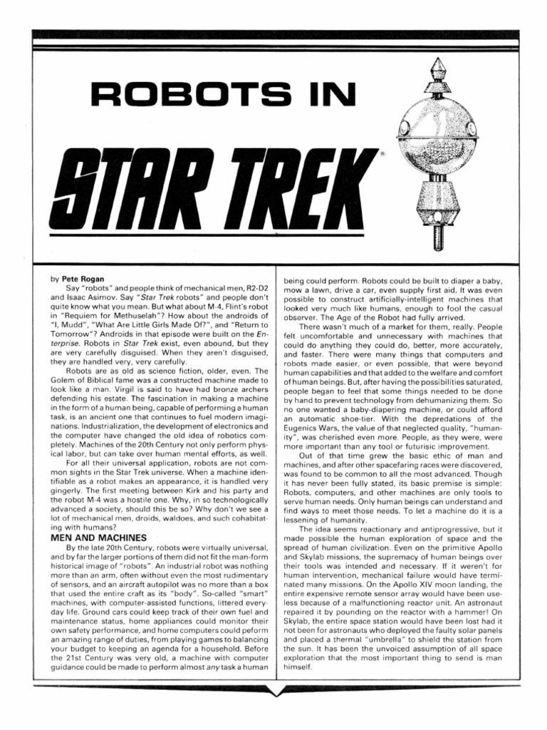 Star Trek - FASA - Article - Robots in Star Trek | PDF