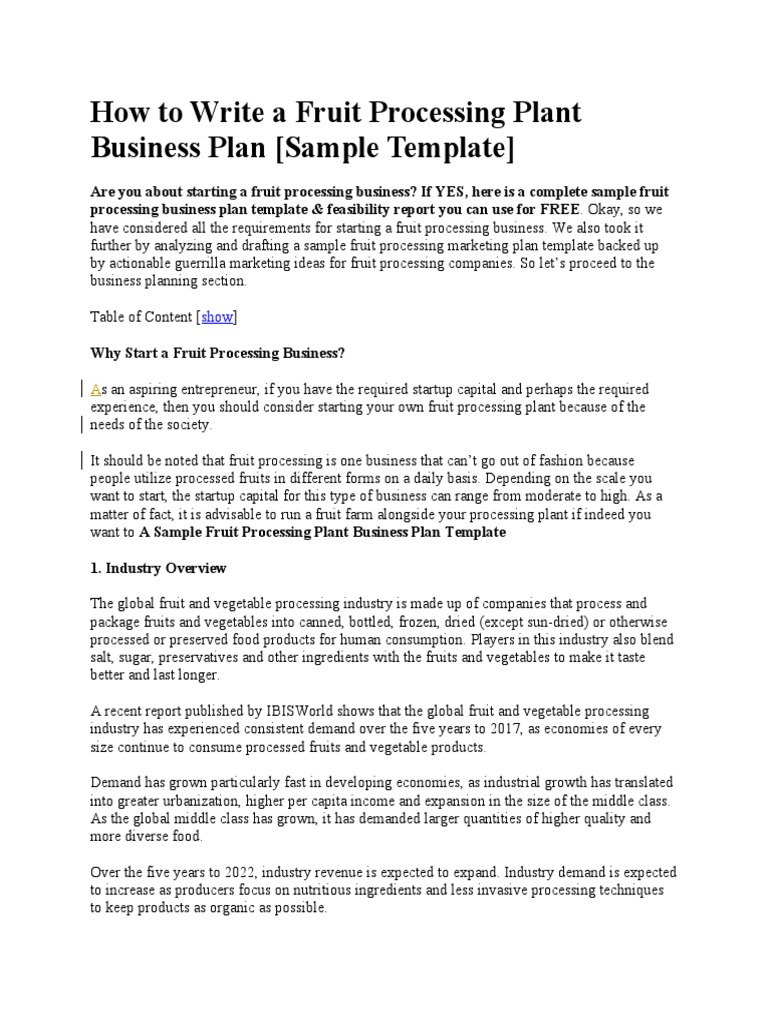 How To Write A Fruit Processing Plant Business Plan | PDF | Vegetables ...