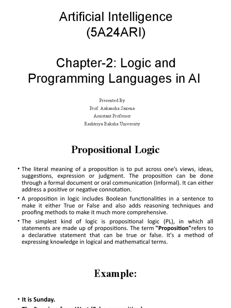 AI Unit-2 | PDF | Proposition | Logic