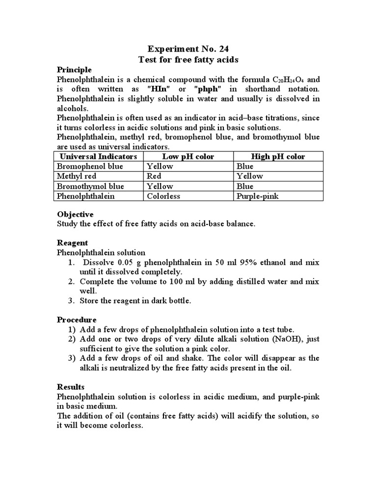 Test For Free Fatty Acids | PDF