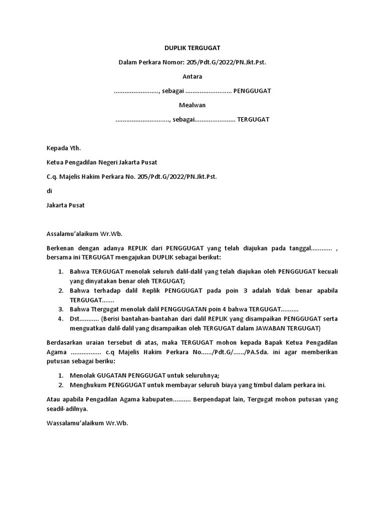 Tergugat Ajukan Duplik Dalam Gugatan Perdata | PDF