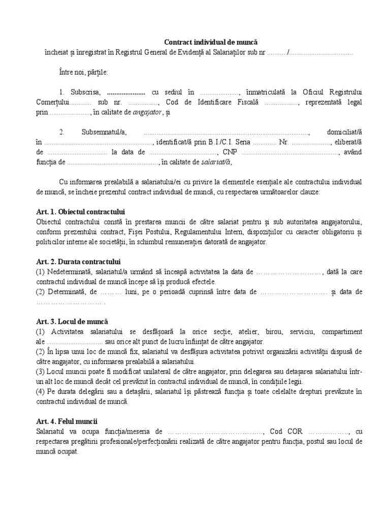 Model Contract Individual de Munca | PDF