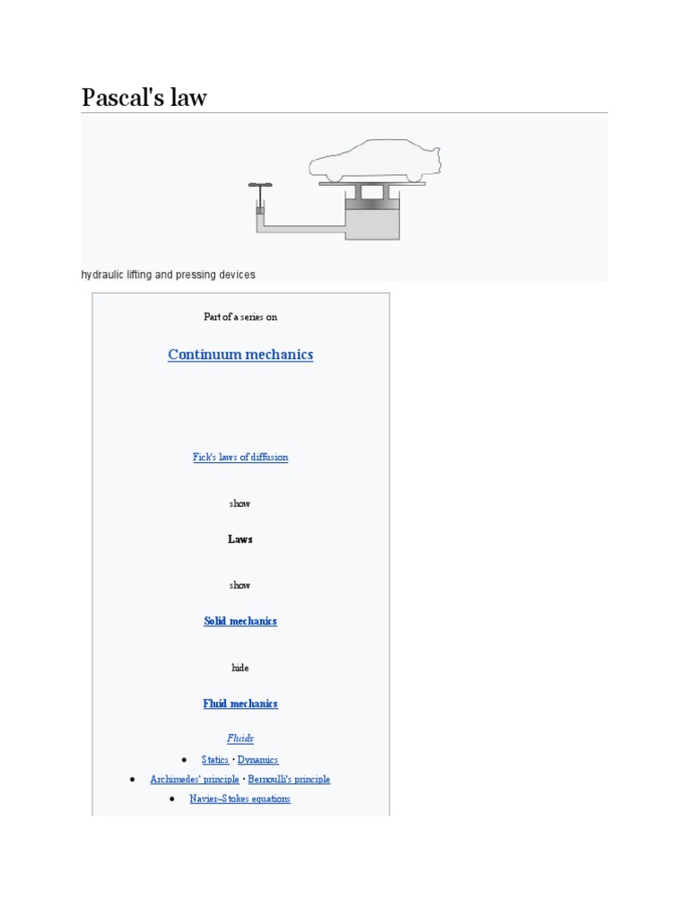 Pascal's Law | PDF | Pressure | Fluid Mechanics