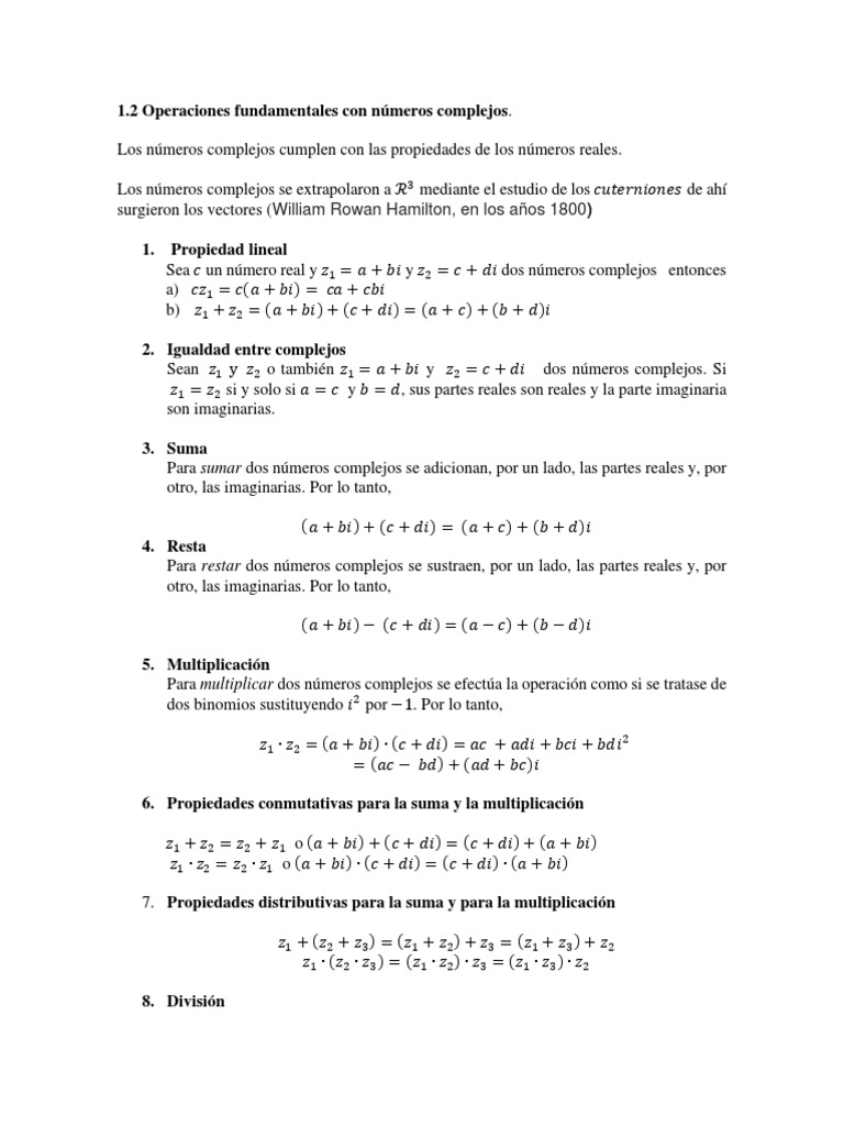 1.2 Operaciones fundamentales con números complejos. | PDF | Número complejo | Exponenciación