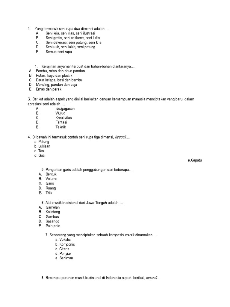 Soal SBK Revisi Terbaru 12 Pas New Ganjil 22 | PDF