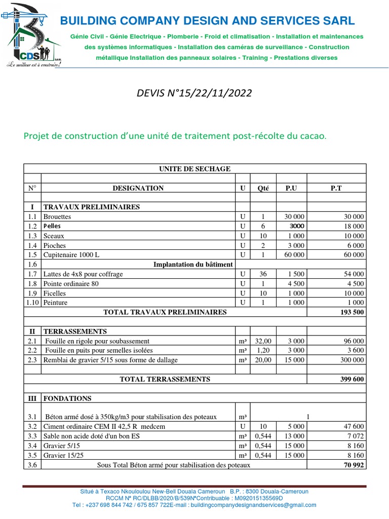 DEVIS | Télécharger gratuitement PDF | Secteurs de l'économie | Ingénierie