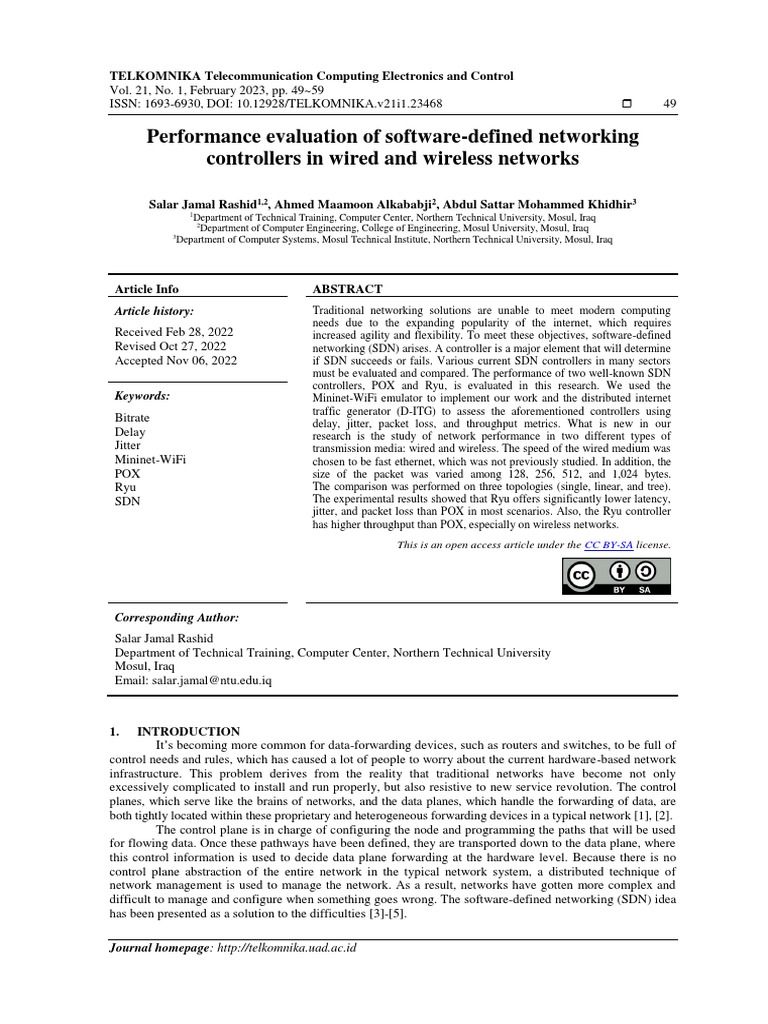Performance Evaluation of Software-Defined Networking Controllers in Wired and Wireless Networks ...