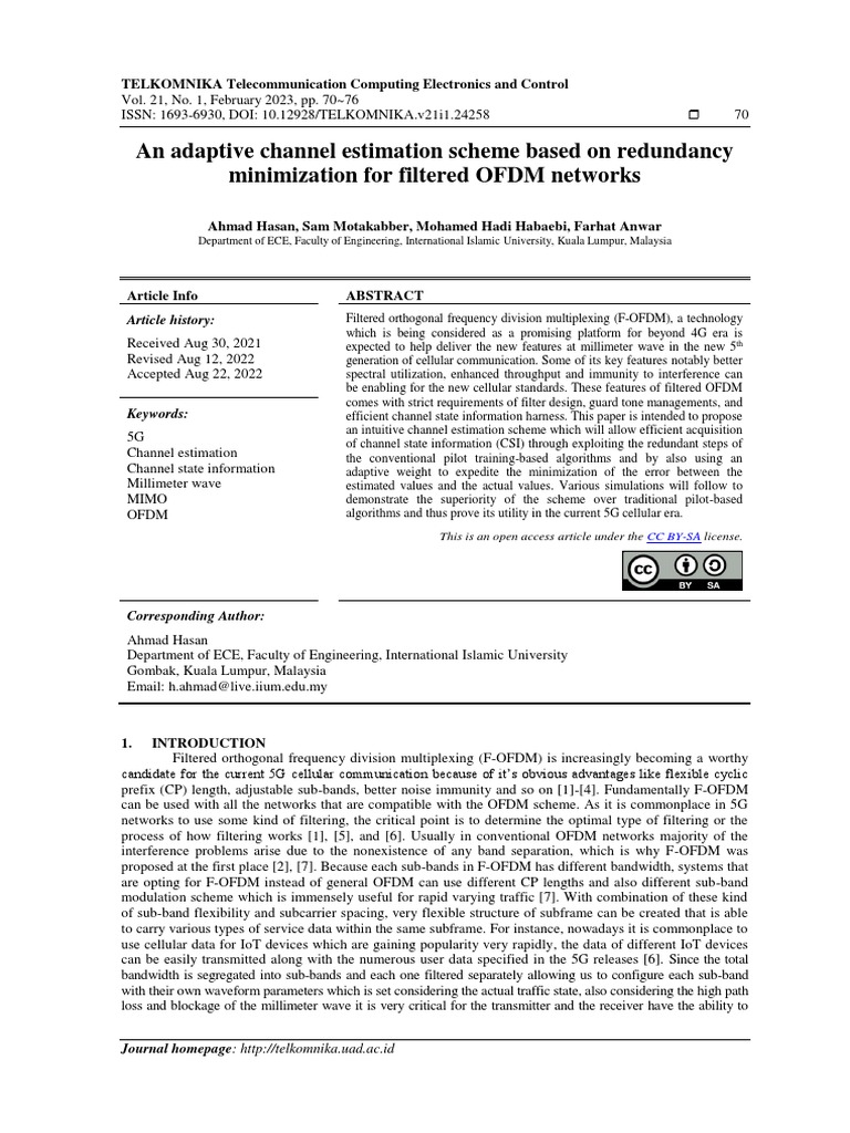 An Adaptive Channel Estimation Scheme Based On Redundancy Minimization ... An Adaptive Channel Estimation Scheme Based On Redundancy Minimization ...