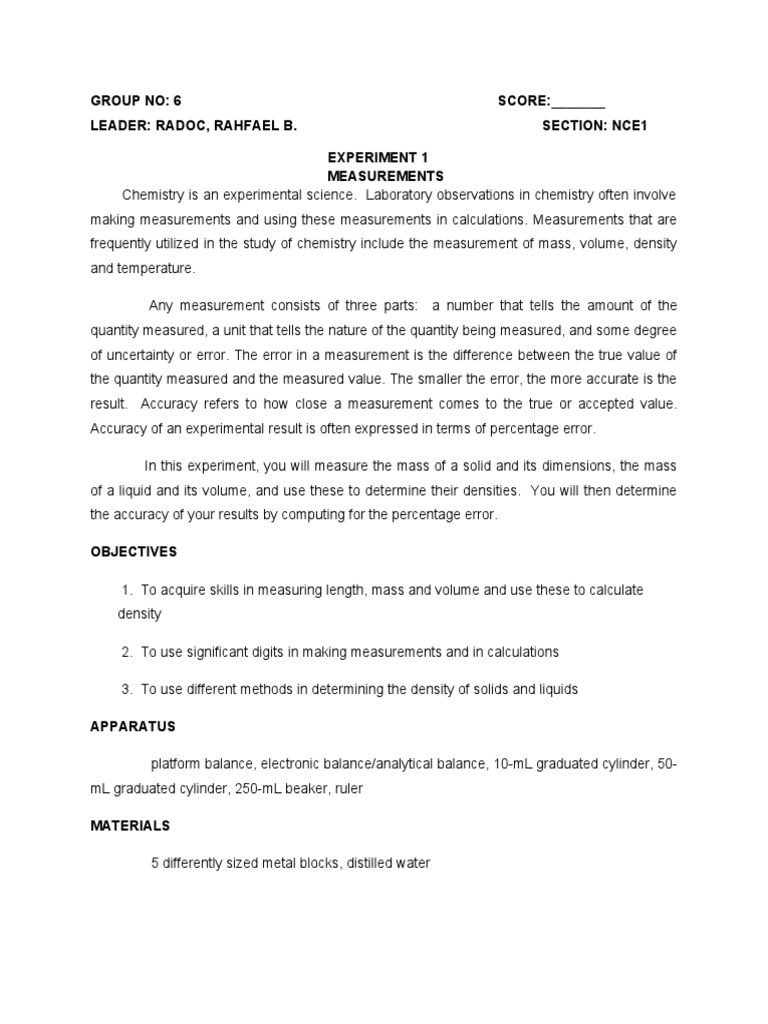 Mass of Water in Graduated Cylinder | PDF | Density | Measurement