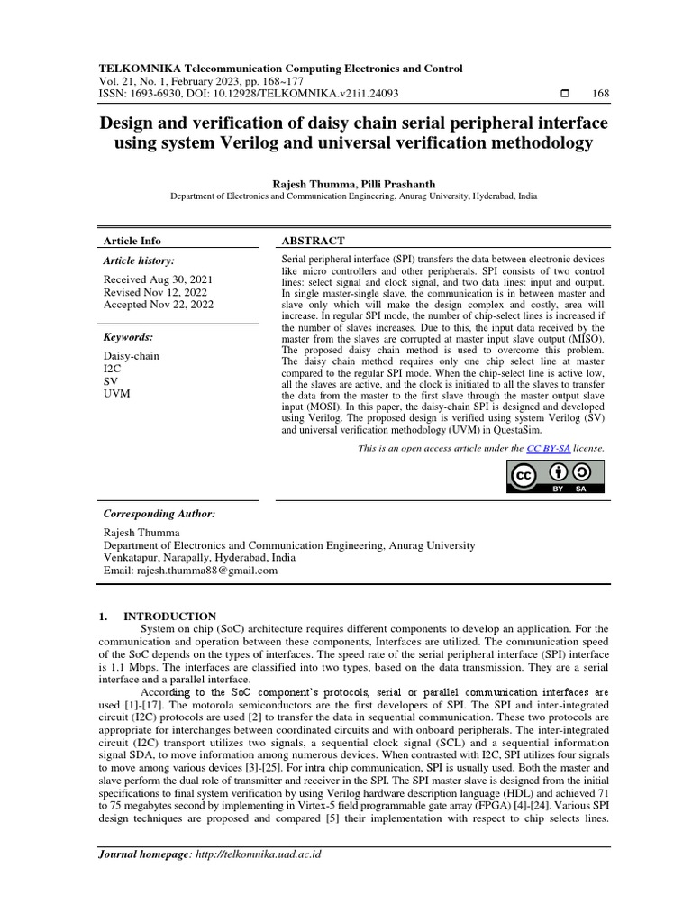 Design and Verification of Daisy Chain Serial Peripheral Interface ...
