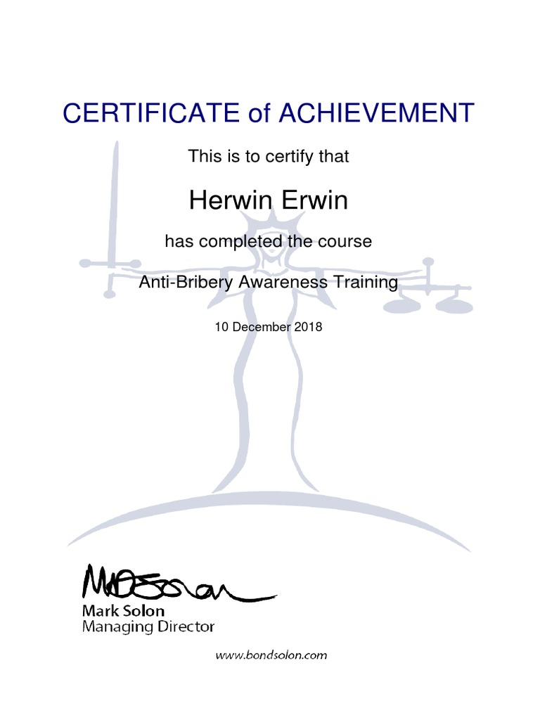 Anti-Bribery Training Certificate | PDF