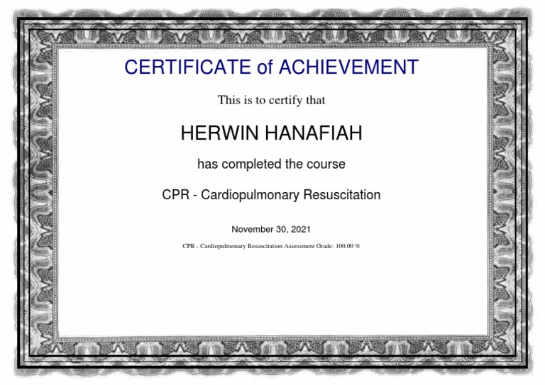 CPR - Cardiopulmonary Resuscitation Certificate | PDF