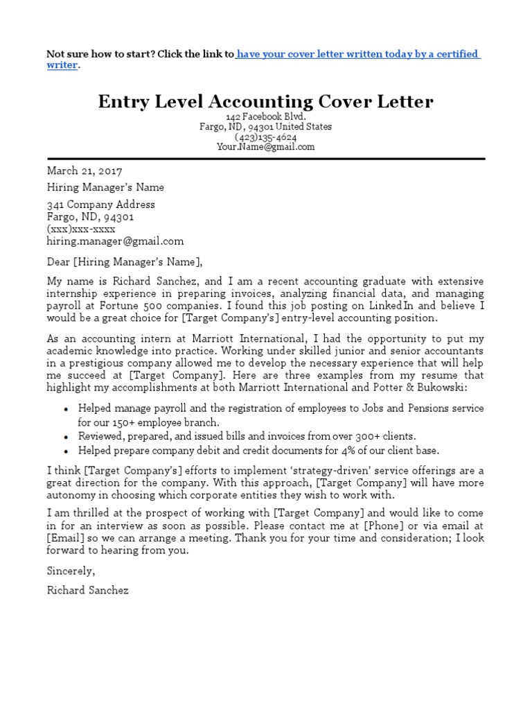 Entry-Level Accounting Cover Letter | PDF | Résumé | Business