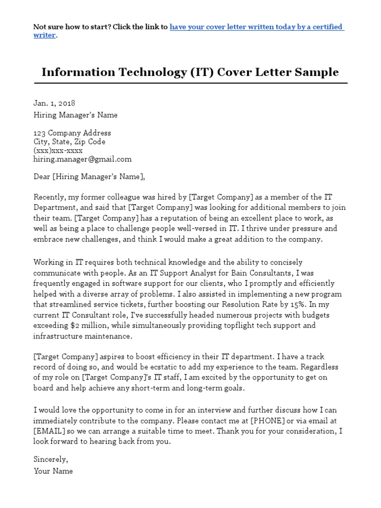IT Cover Letter Sample and Tips | PDF | Résumé | Communication