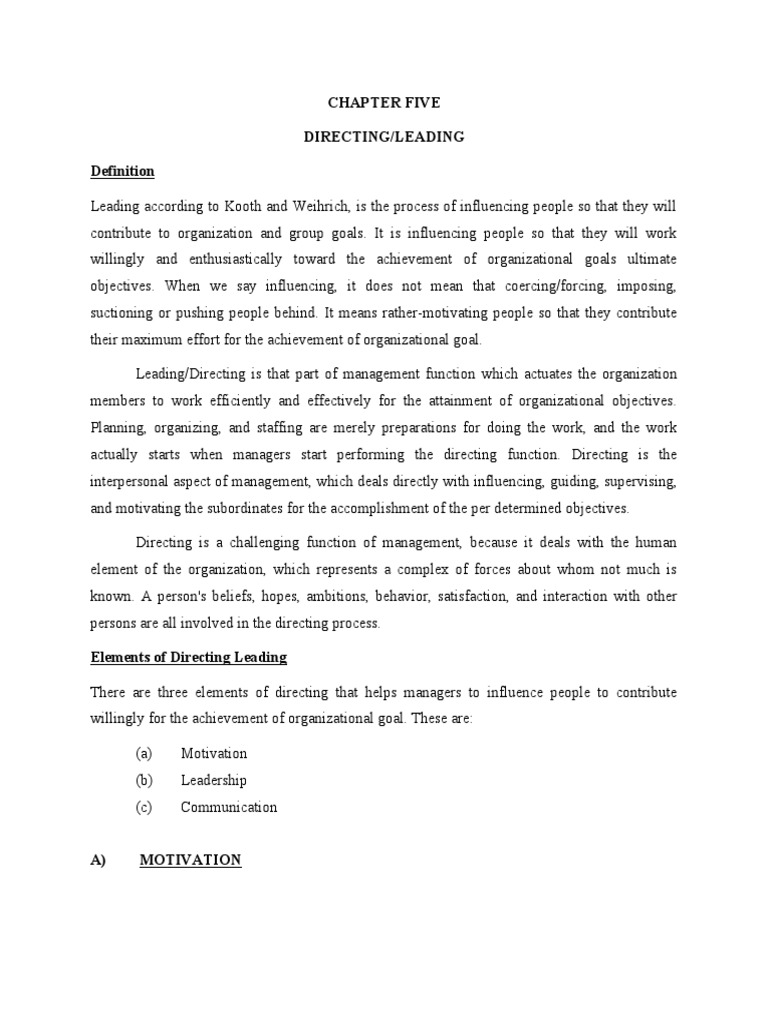 Management Chapter Five | PDF | Leadership | Motivational