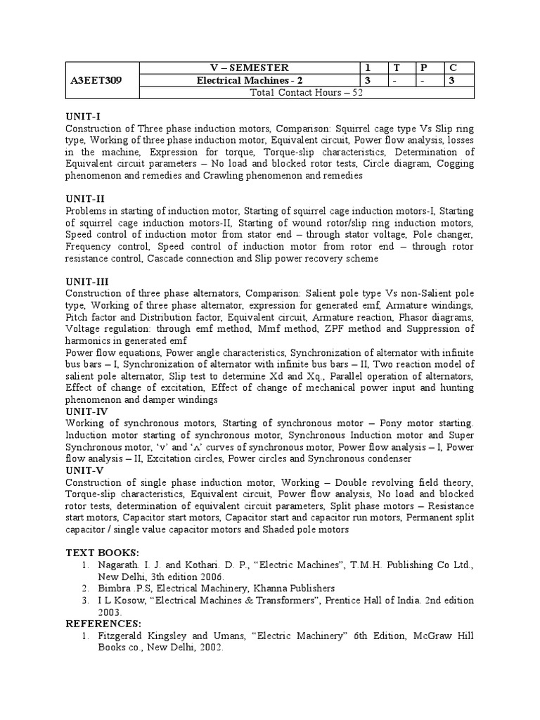 A3 Electrical Machines 2 Syllabus Pdf Electric Motor Magnetism
