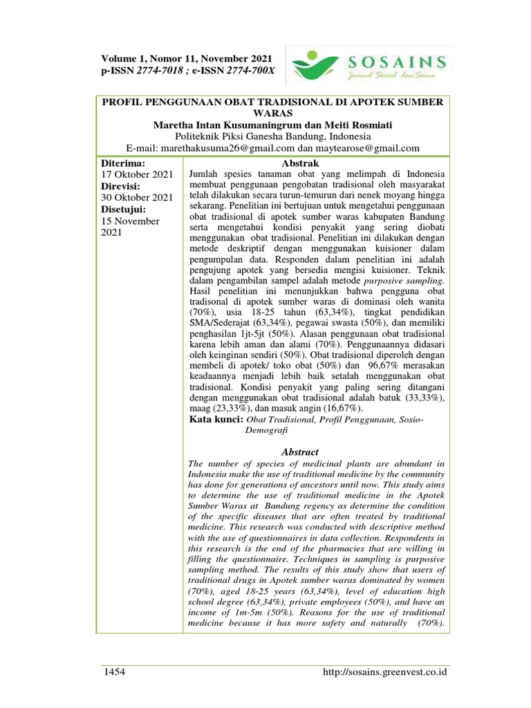 Profil Obat Tradisional di Apotek Sumber Waras | PDF | Pengembangan Diri | Kesehatan Holistik