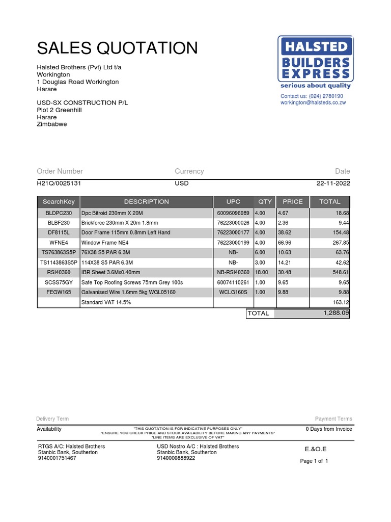 Sales - Quotation - 2022-11-22T164836.089 | PDF | Money | Trade