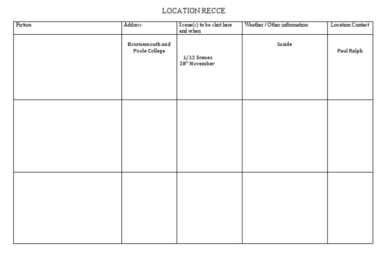 Location Recce Pro-Forma | PDF