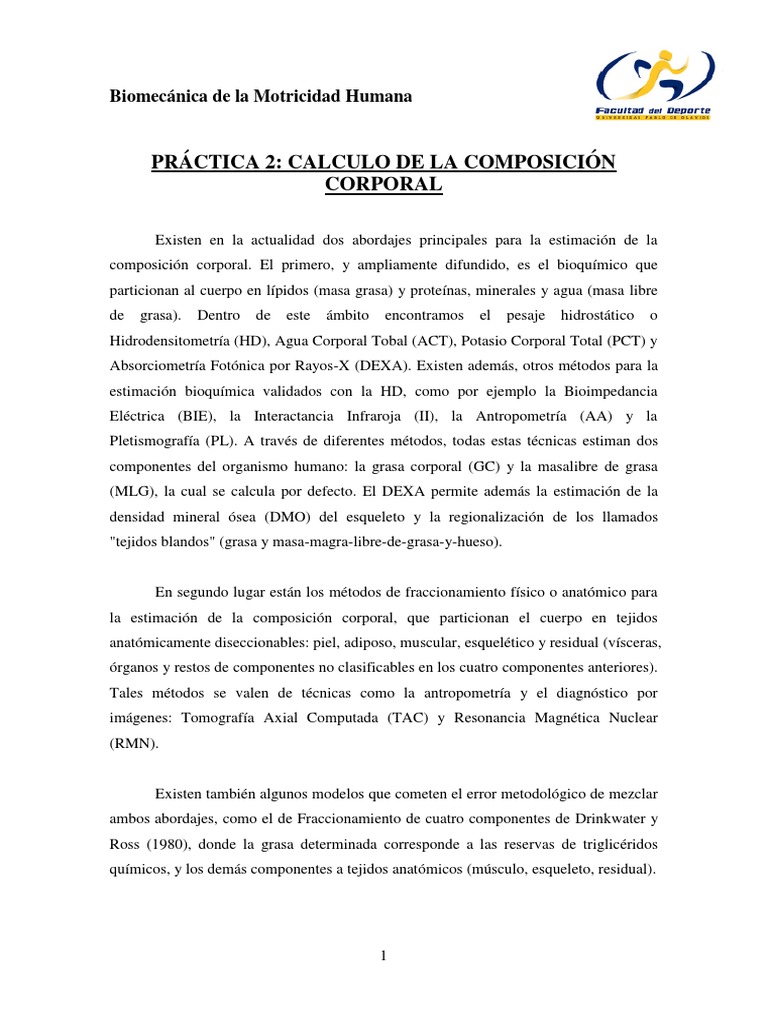 Practica 2 - Calculo de La Composicion Corporal | PDF | Tejido adiposo | Lípido