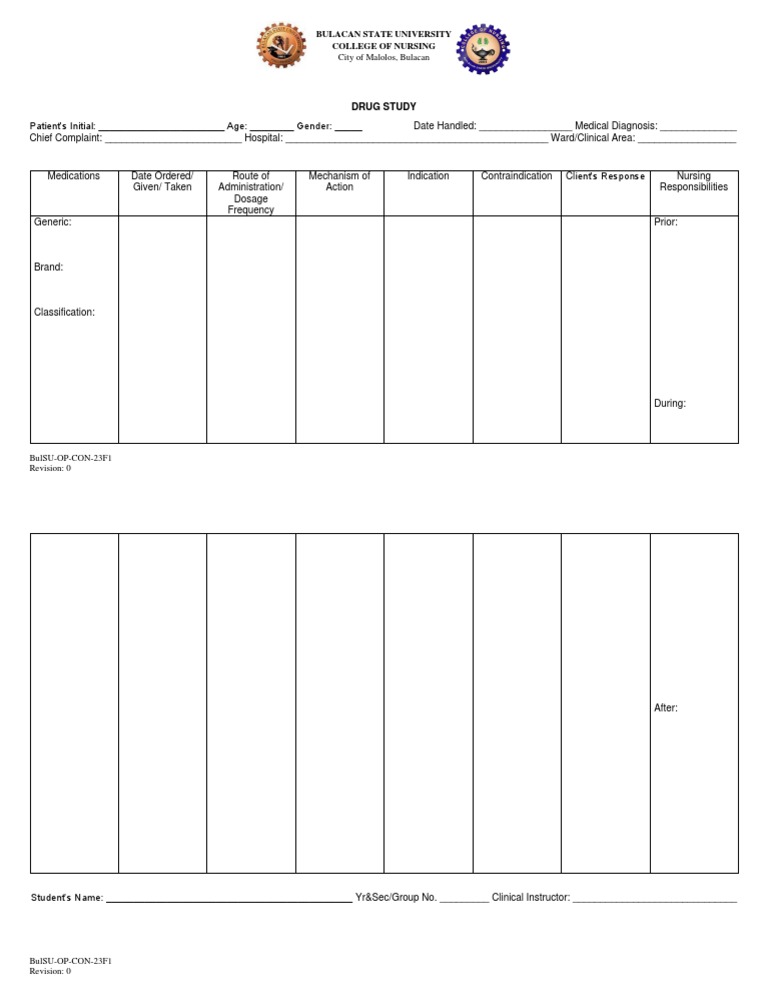 (Template) DRUG STUDY TEMPLATE | PDF | Self-Improvement | Wellness