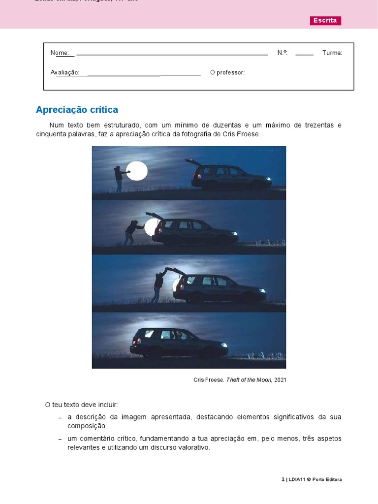 Ldia11 Ficha Escrita Apreciacao Critica Cartoon | PDF | Lua | Crítica