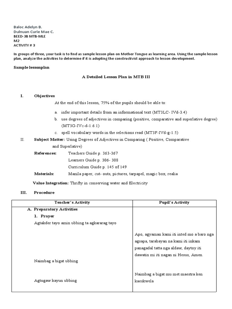 Ba-Mtb-Mle (M2) | PDF | Learning | Lesson Plan