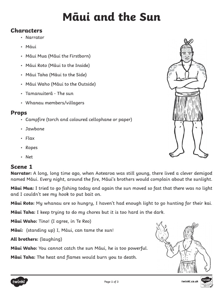 t2 e 2468 Maui and The Sun Play Script - Ver - 2 | PDF