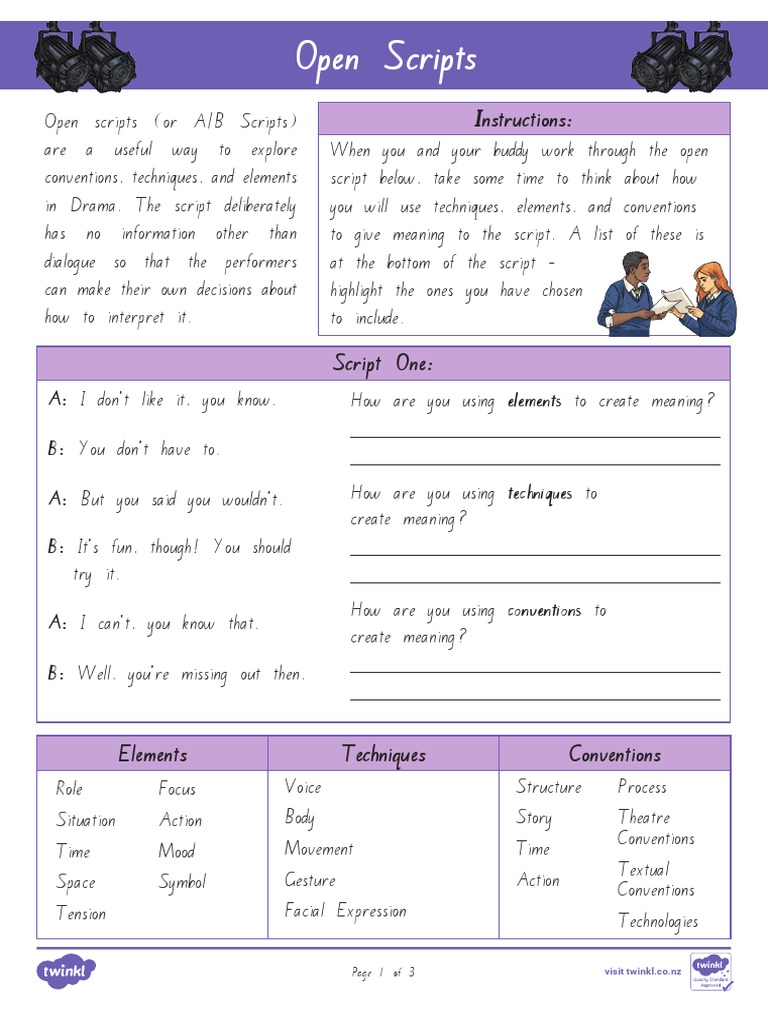 NZ A 259 Open Scripts Drama Activity - Ver - 1 | PDF | Gesture ...