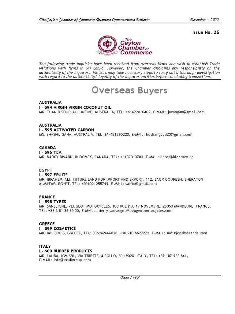 Business Opportunities Bulletin: Comprehensive Listing of Trade ...