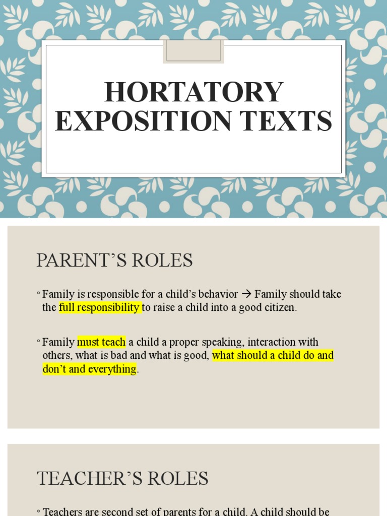 Hortatory Exposition Texts | PDF | Learning | Behavior Modification
