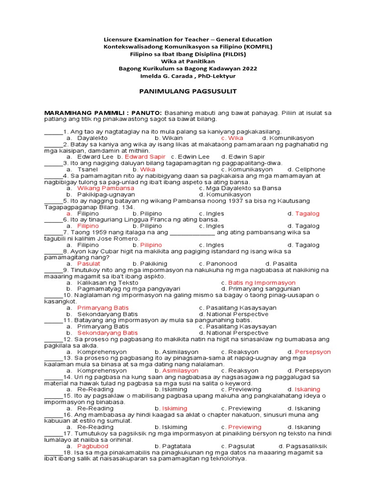With Answer... Materials For LET Review 2022 New Curriculum | PDF
